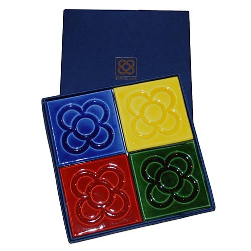 Set of four Barcelona flower ceramic tiles (Panot).